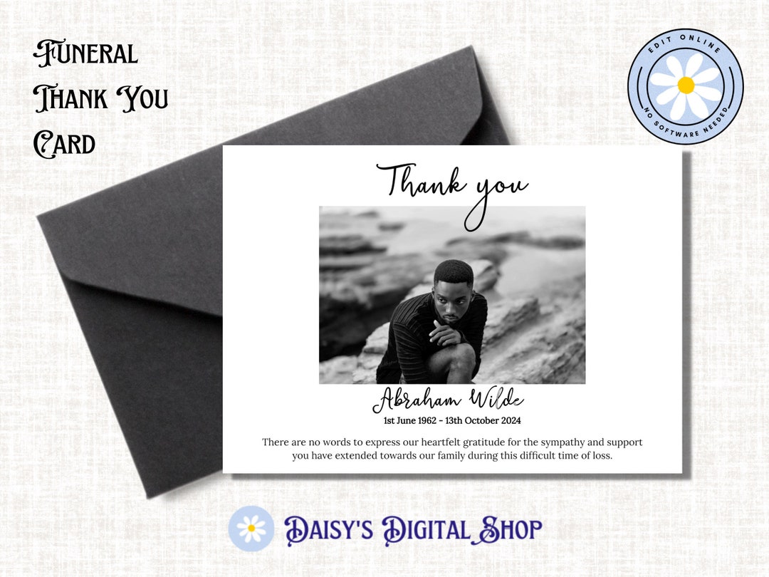 Minimalist Simple Funeral Thank You Card Template, Thankyou Notes ...