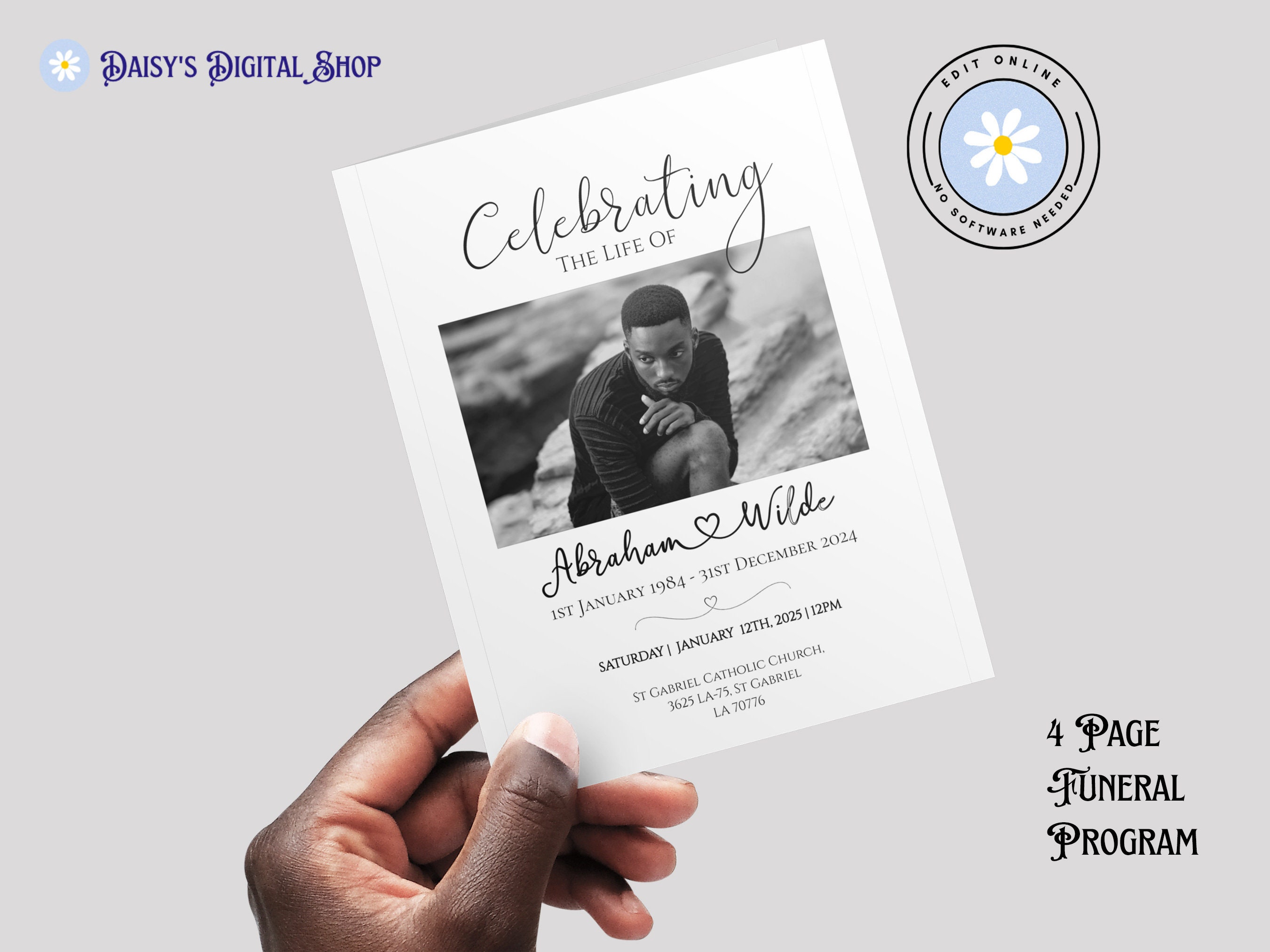Minimalist Simple Funeral Program Template, Celebration of Life, Order ...