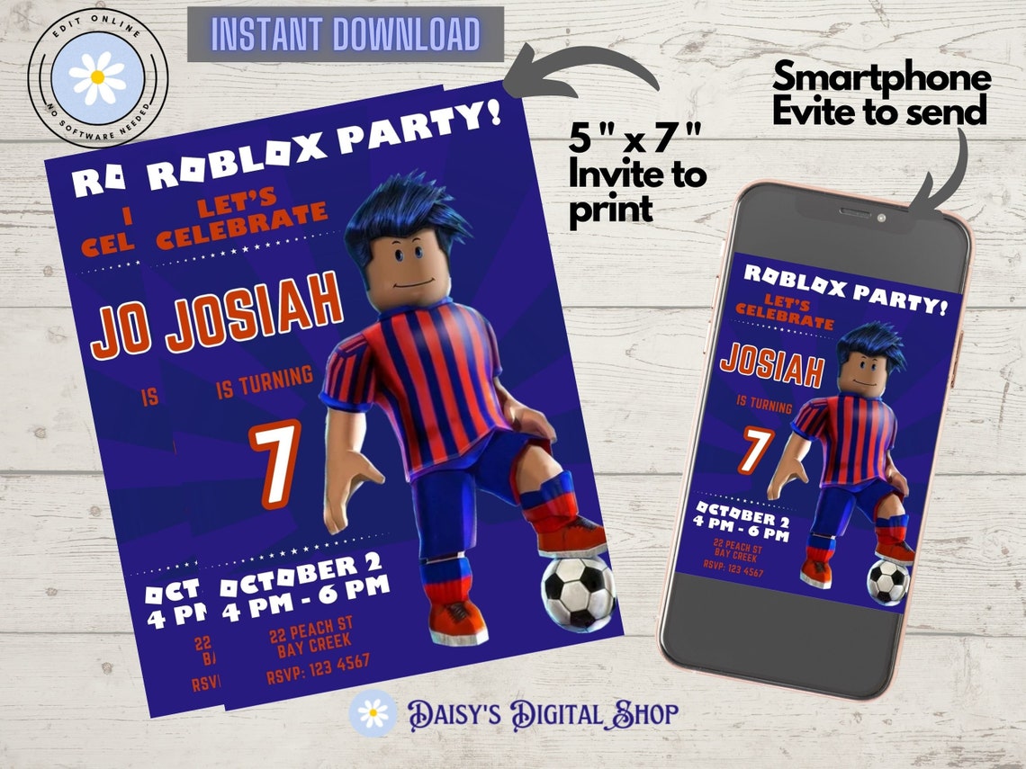 Editable Roblox Football Guy Birthday Invitation Template, Printable ...