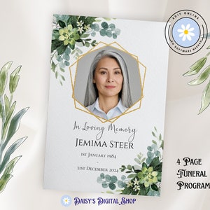 Green Leaves Funeral Program Template, Celebration of Life, Greenery ...