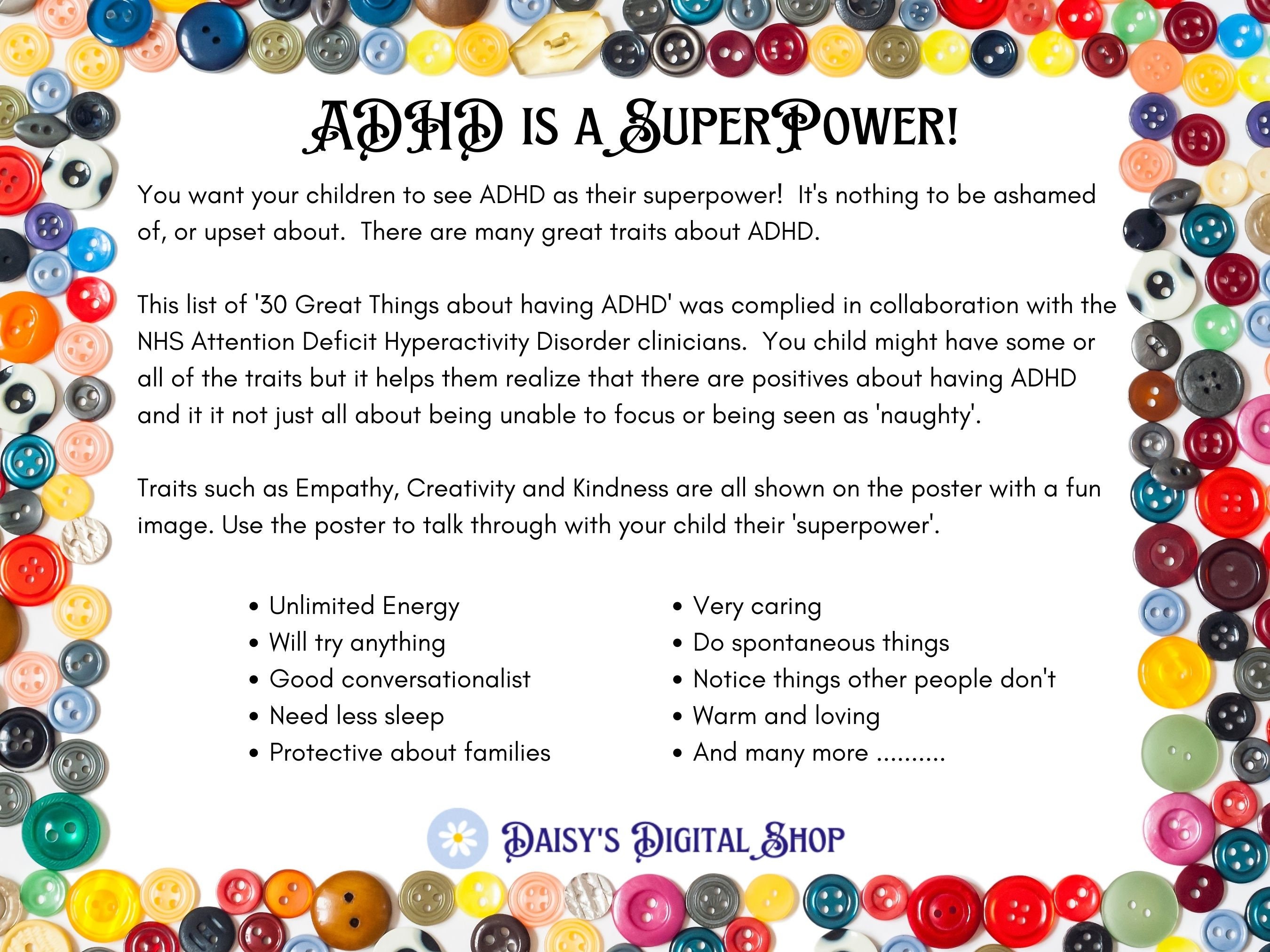 ADHD Superpower Positivity Poster for Children 30 Great - Etsy