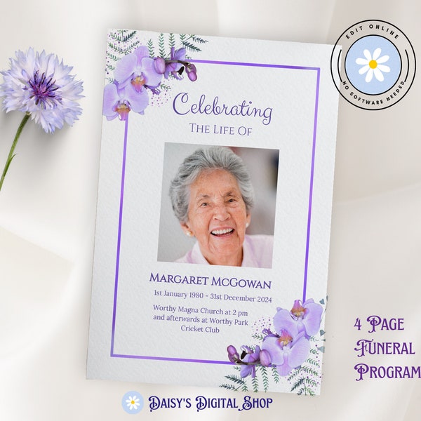 Purple Orchid Funeral Program - Etsy