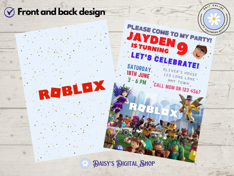 Editable Roblox Birthday Invitation Template, Printable Birthday Party ...