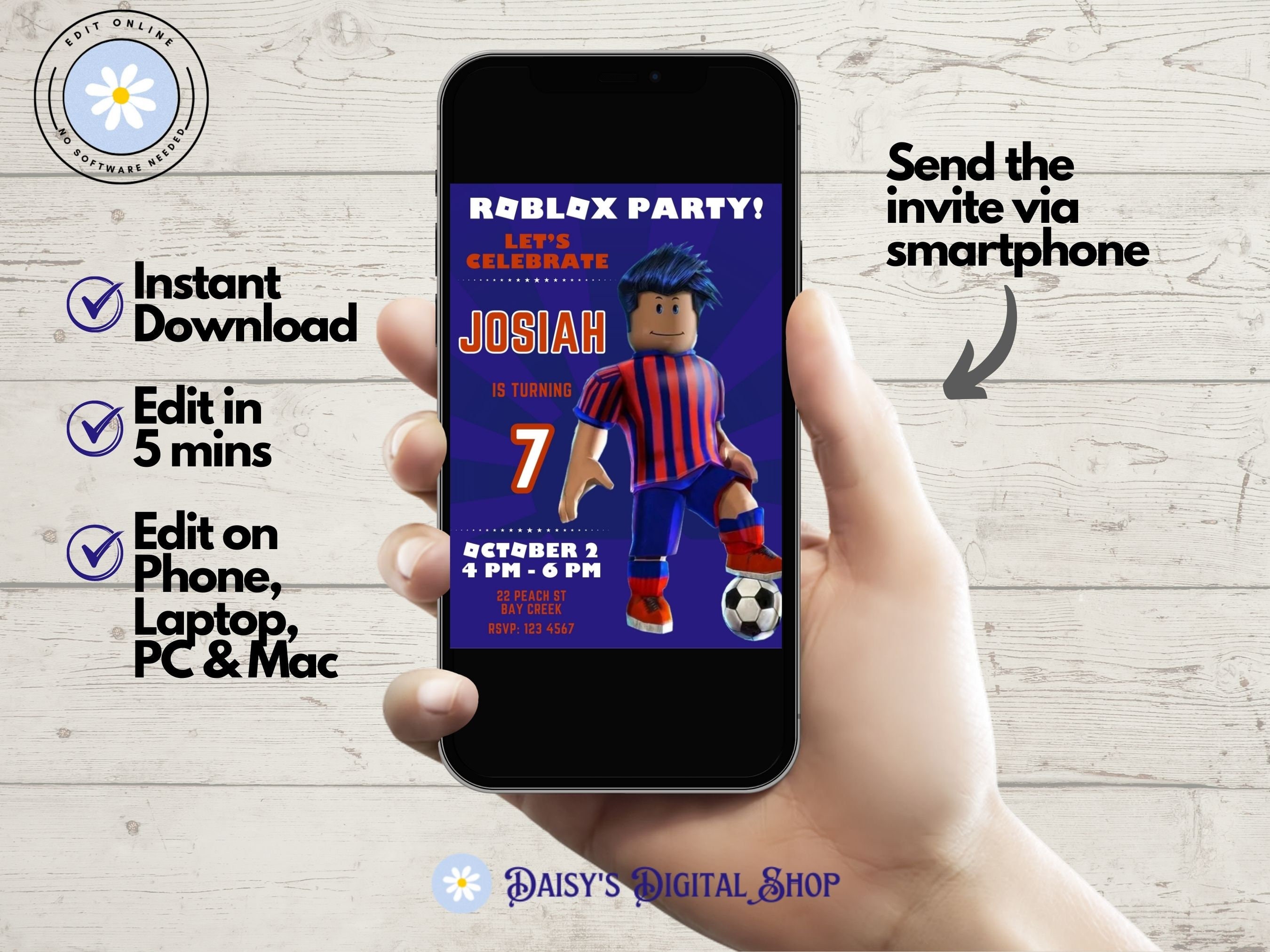 Editable Roblox Football Guy Birthday Invitation Template, Printable ...