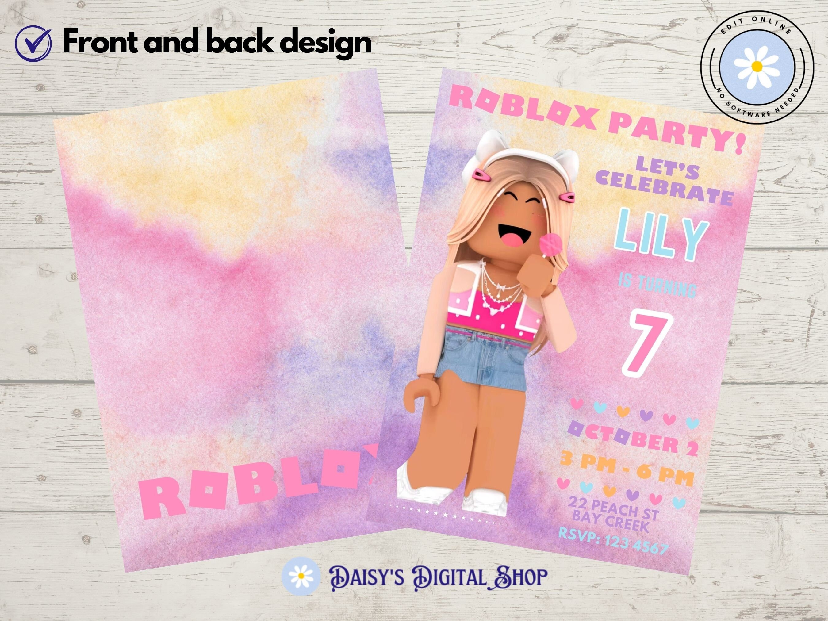 Girl Roblox Birthday Party Invitation Template, Printable Birthday ...