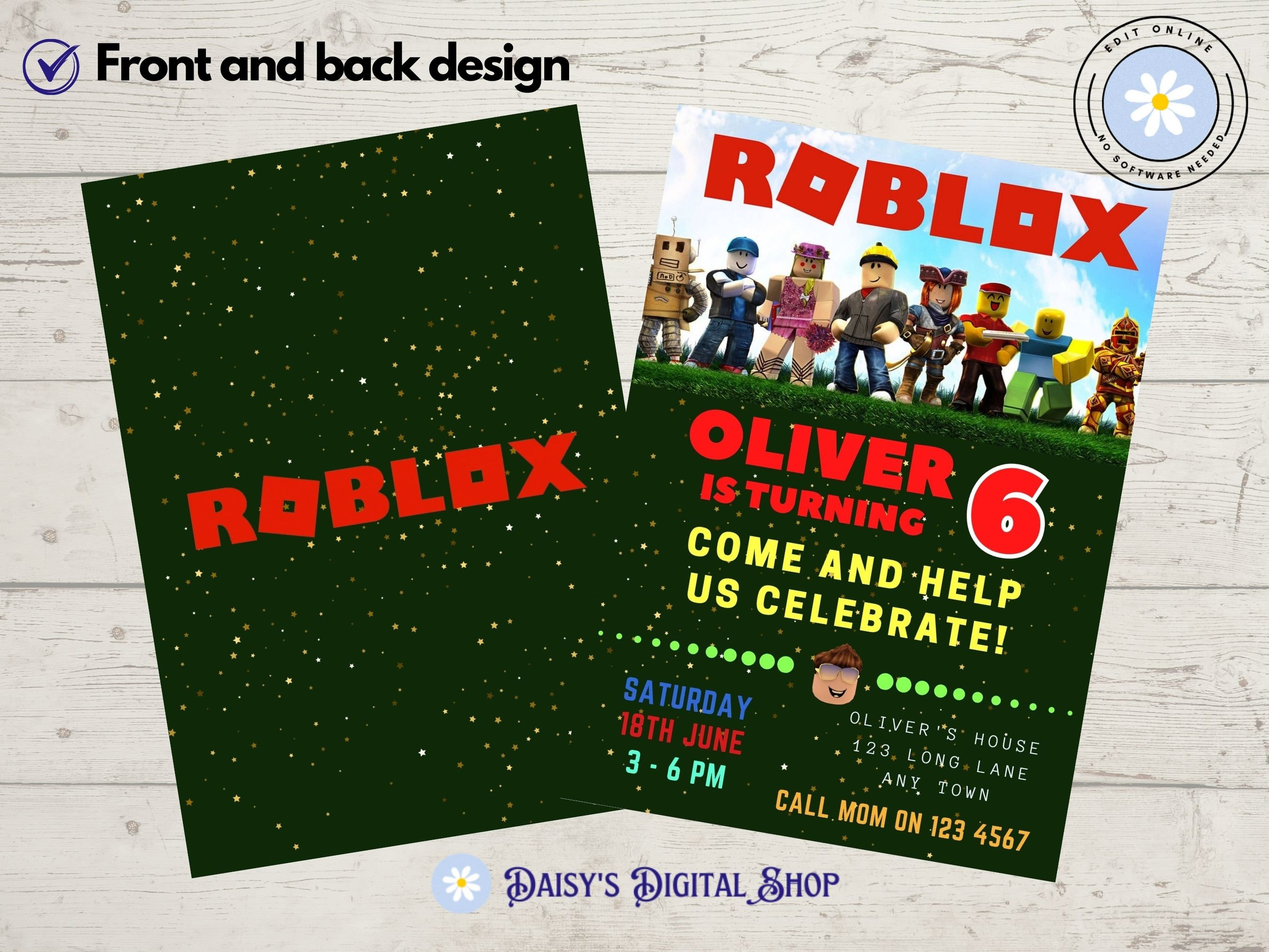 Editable Roblox Birthday Invitation Template, Printable Birthday Party ...