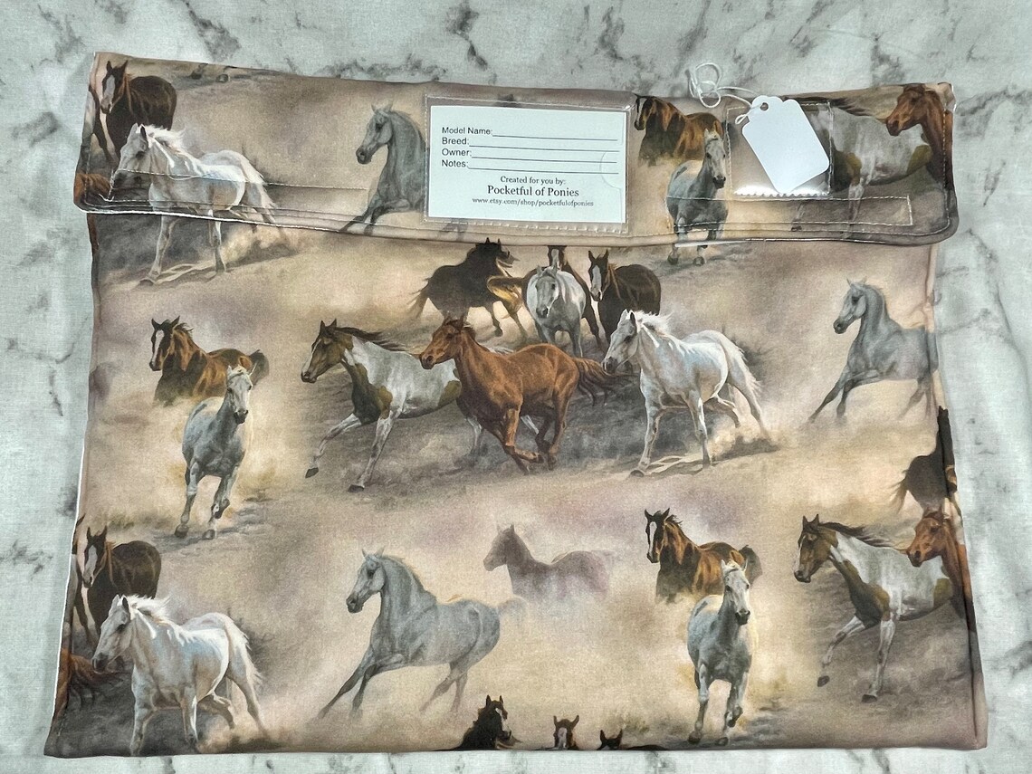 Model Horse Pony Pocket, Galloping Horses Print, Satin Lined Show Pouch ...