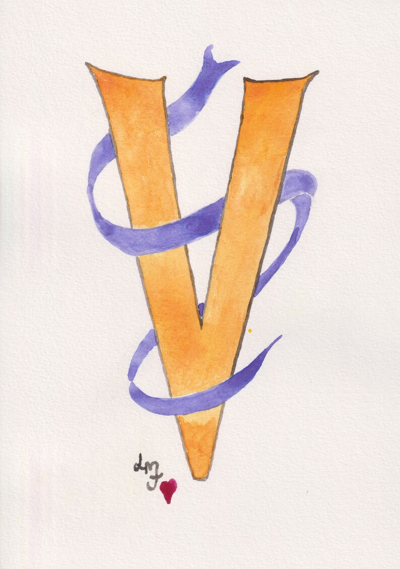 Alphabet Letter V in Watercolor - Etsy