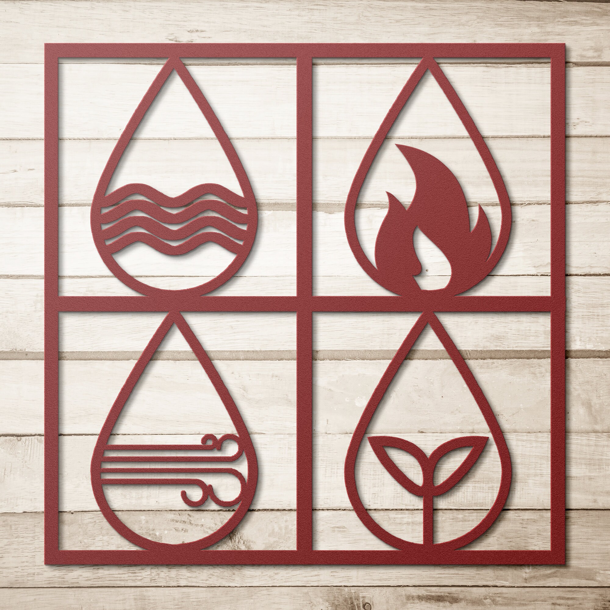 Four Earth Elements Metal Wall Art, Water Fire Wind Earth, Minimalist ...