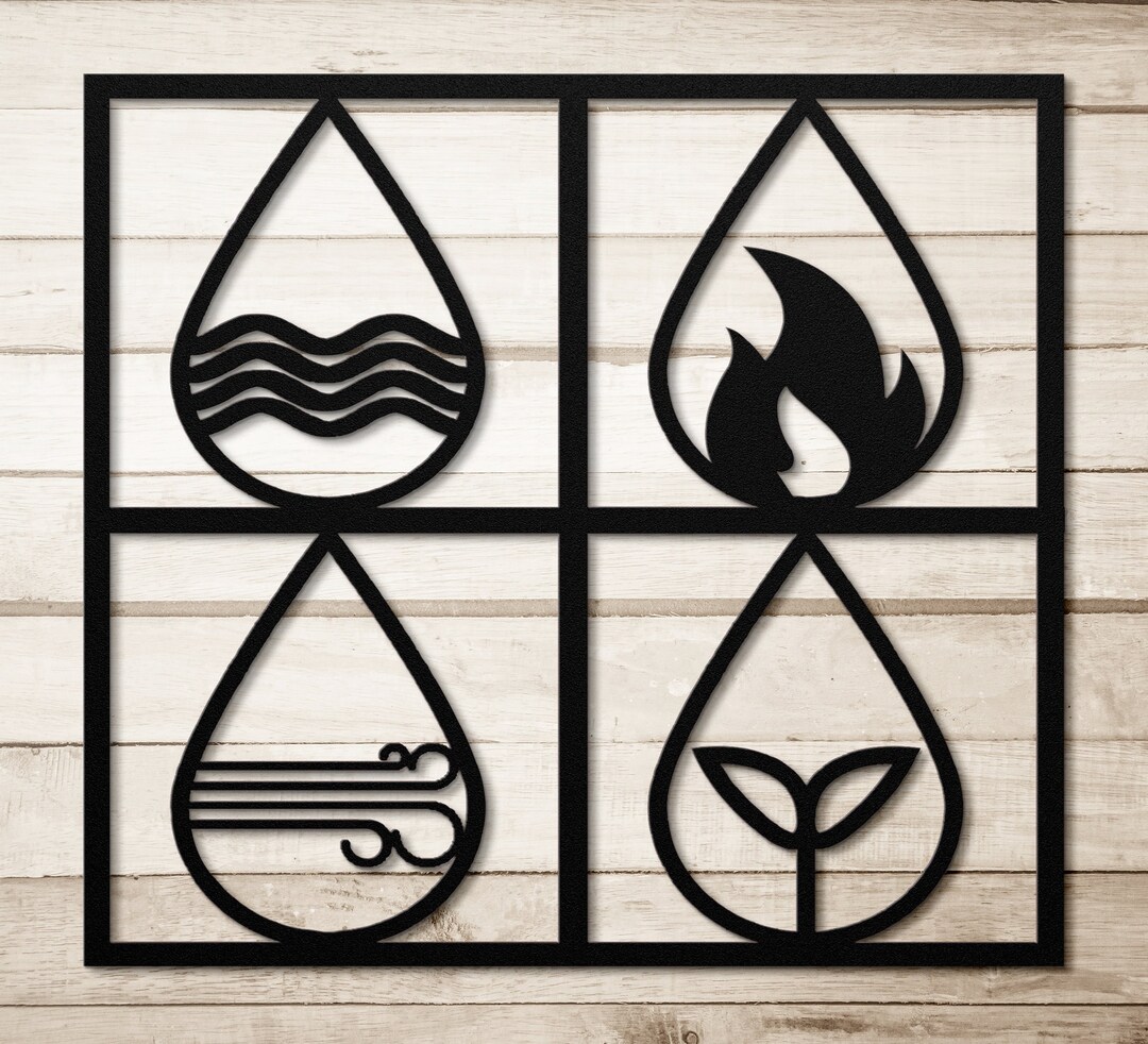 Four Earth Elements Metal Wall Art, Water Fire Wind Earth, Minimalist ...