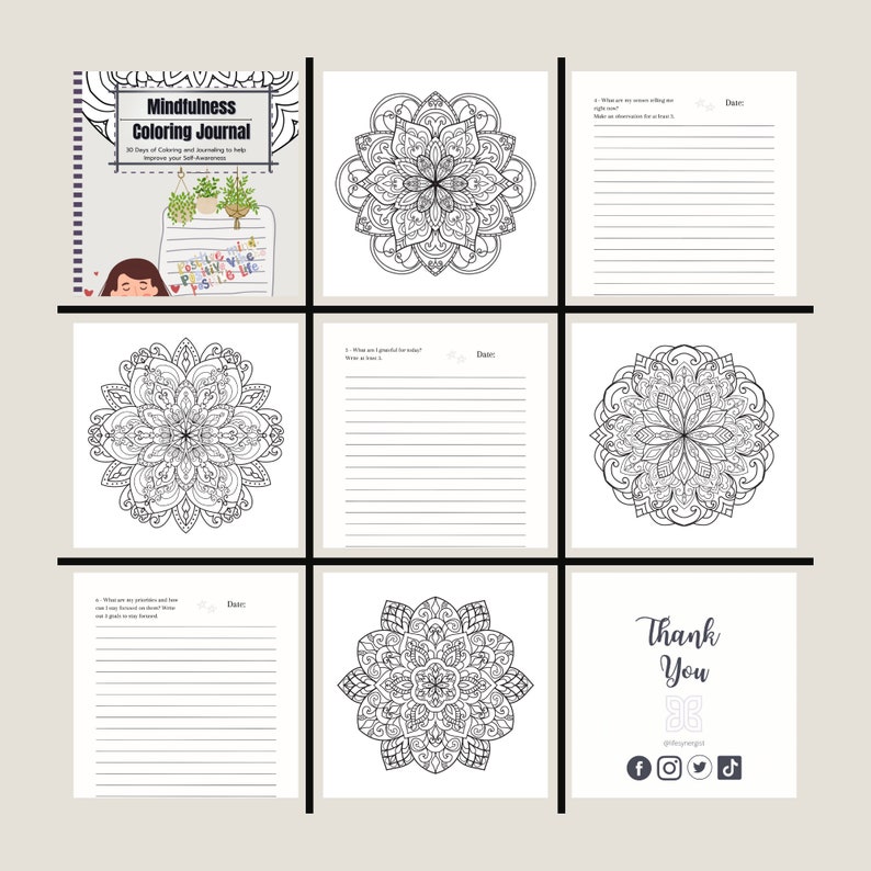 Mindfulness Coloring Journal Mindfulness Practice, Stress Relief, 30 ...