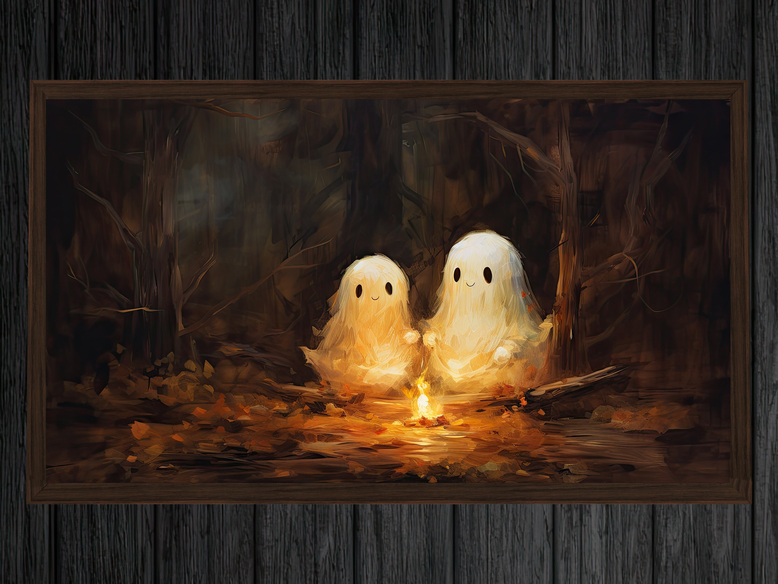 Cute Ghosts by a Campfire Halloween Samsung Frame Art | Spooky ...