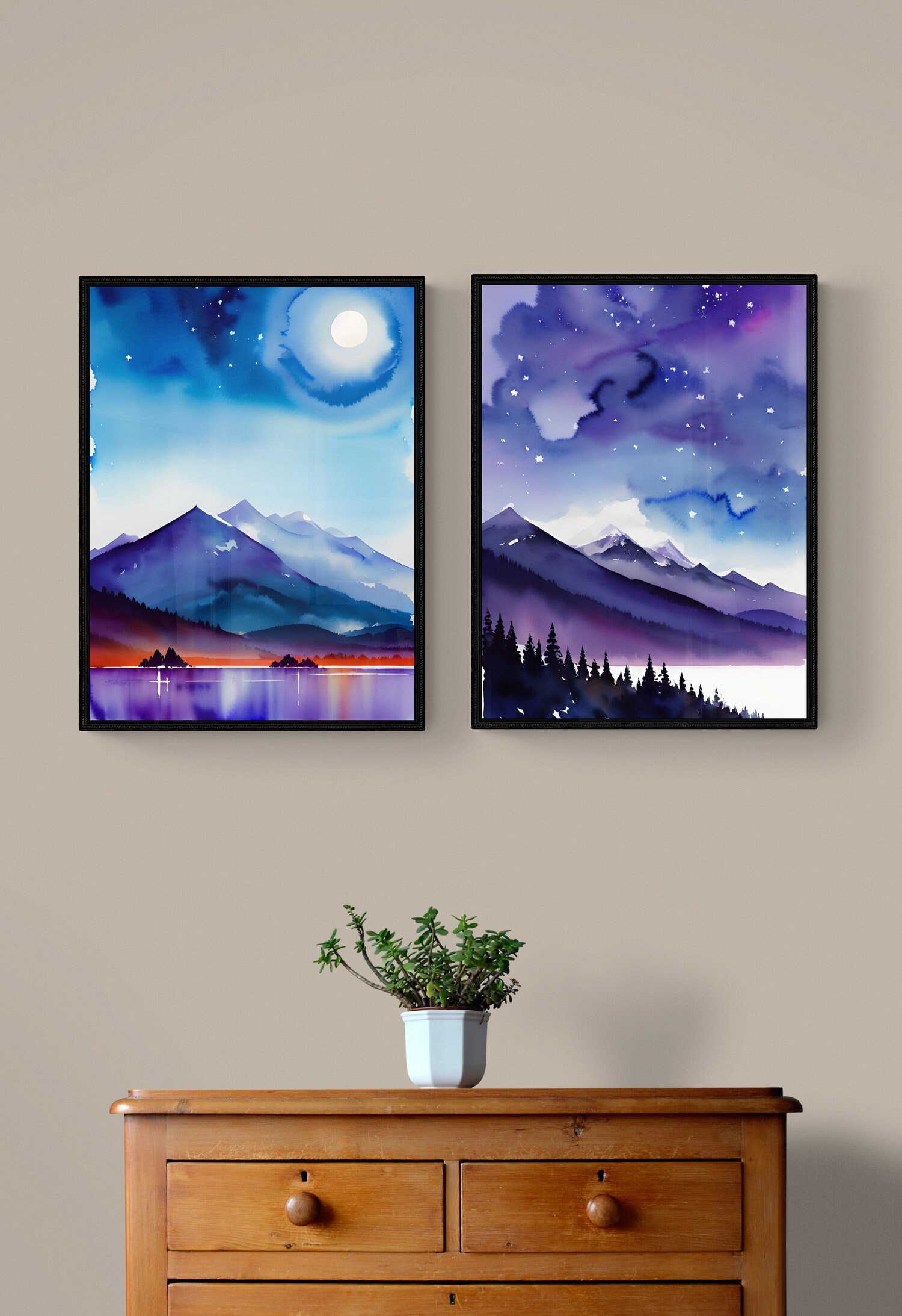 Watercolor Night Sky Digital Art Set of 2 - Etsy