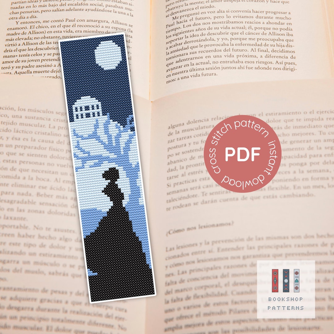 Jane Eyre Cross Stitch Bookmark Pattern | Dark Blue Gothic Floral - Etsy