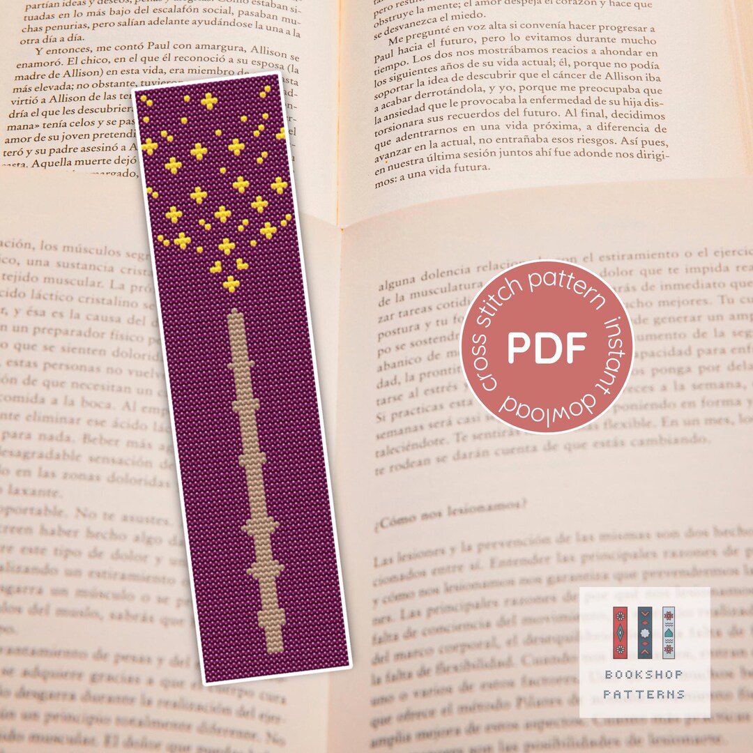 Magic Wand Cross Stitch Bookmark Pattern | Bookish Gift, Sparkling ...