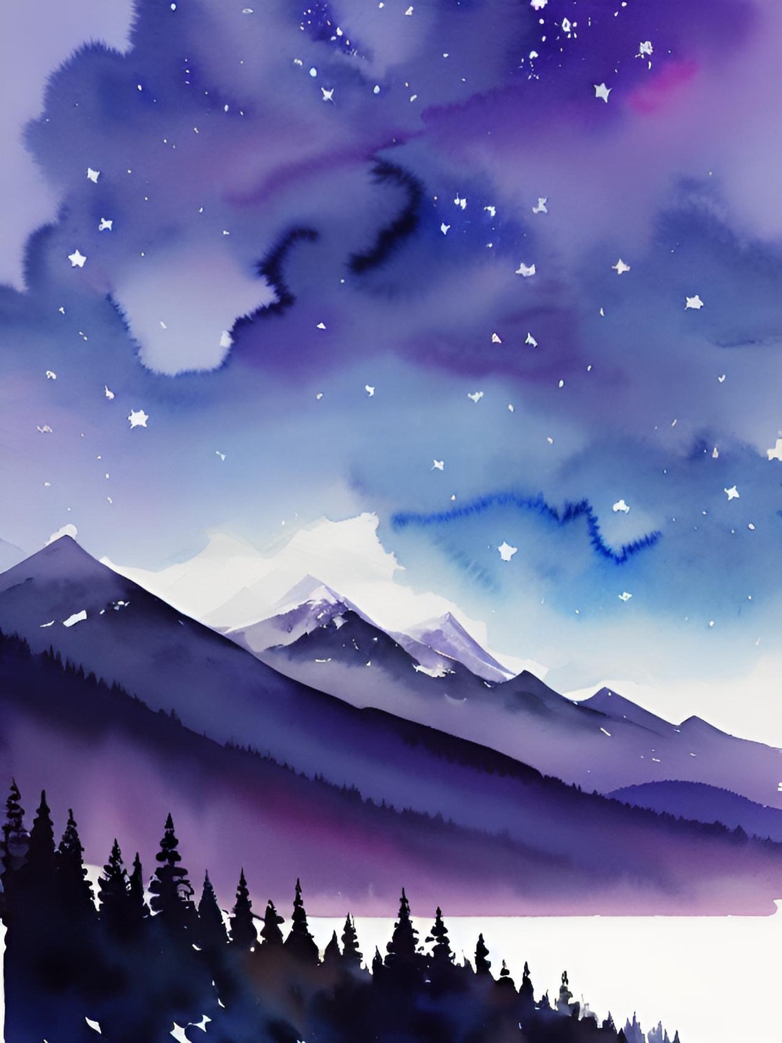 Watercolor Night Sky Digital Art Set of 2 - Etsy