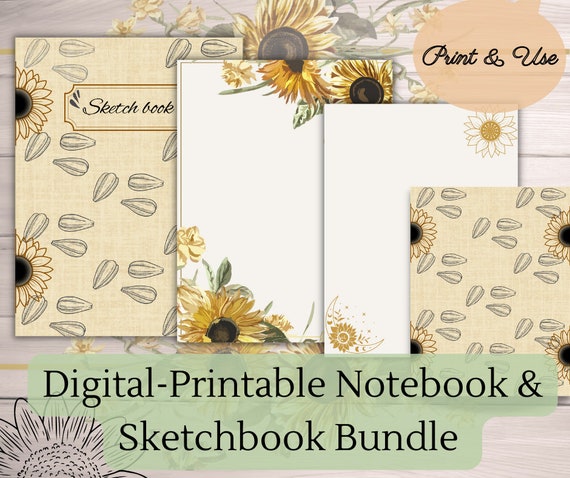 Printable Writing Paper Sunflower Digital Notebook Lined and - Etsy