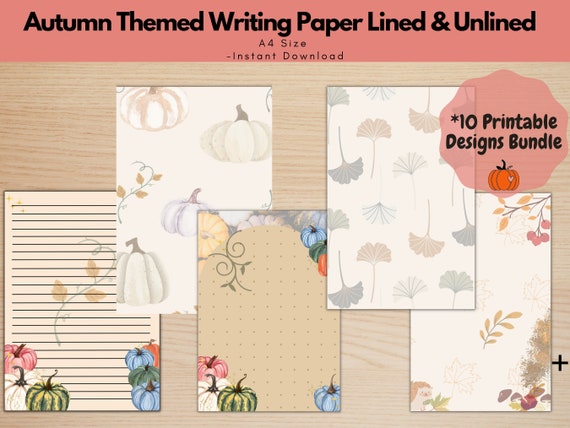 Autumn Themed Writing Paper Template 10 Printable Notebook - Etsy