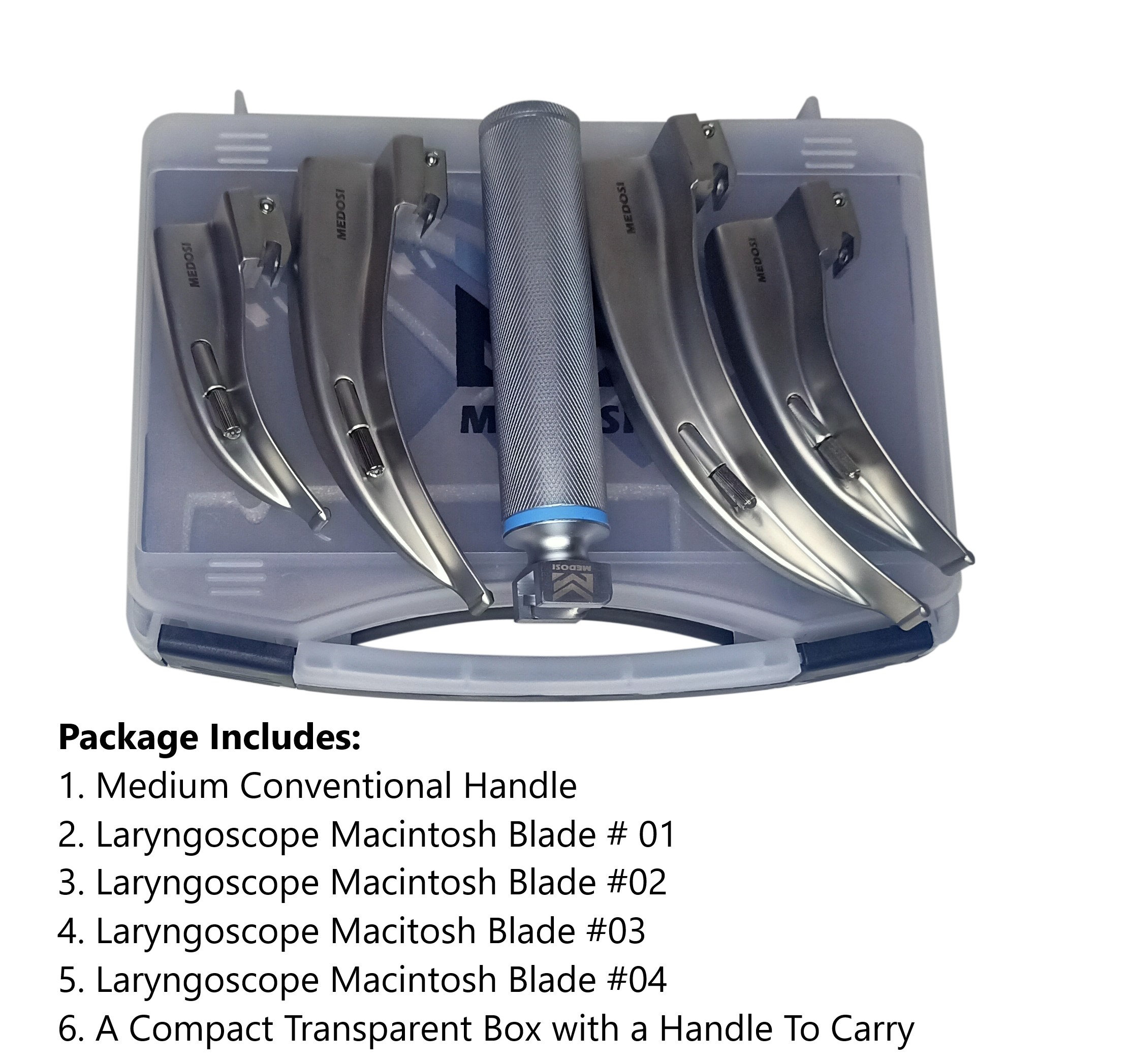 Macintosh Laryngoscope 4 Intubation Blades Medium Handle Set Larynx ...