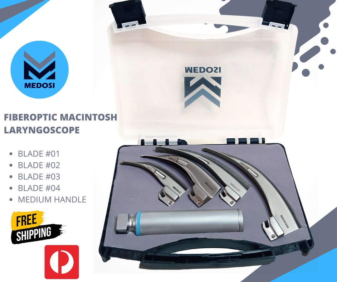 Macintosh Laryngoscope 4 Intubation Blades Medium Handle Set Larynx ...