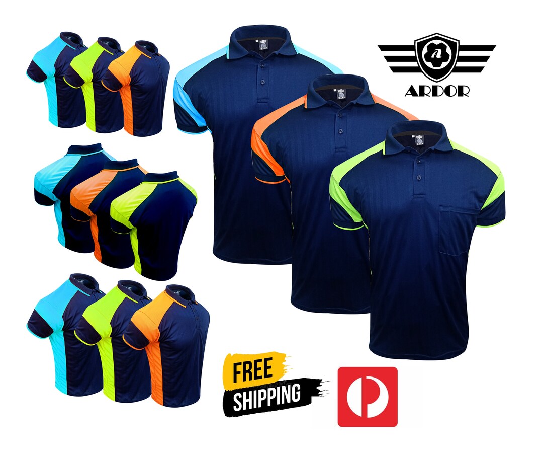 Men Polo Shirts Hi Vis Cargo Work Tradie Shirt Golf Sports T-shirt ...