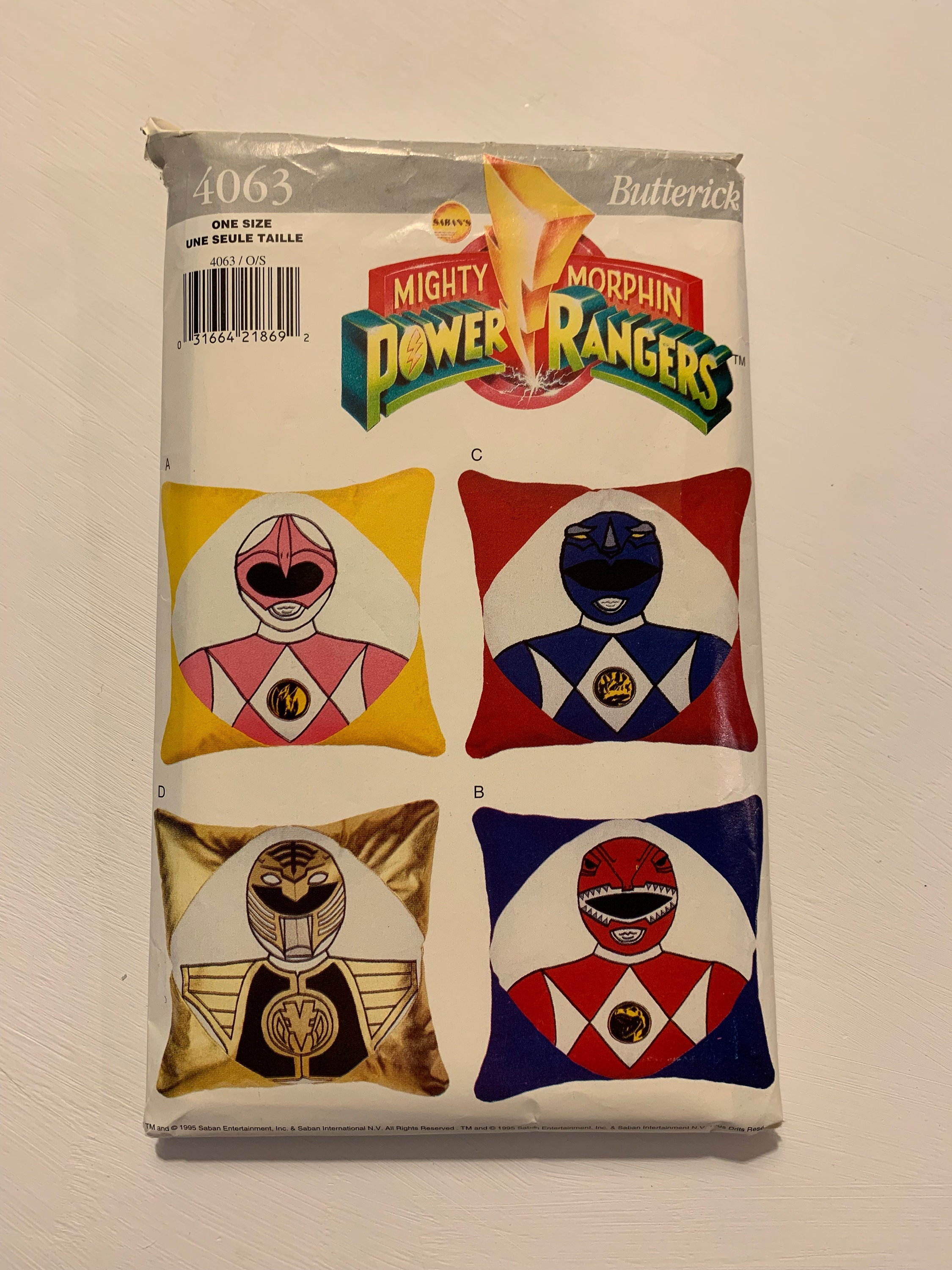 Vintage 90s Mighty Morphin Power Rangers Sewing Pattern Pillow Pattern ...