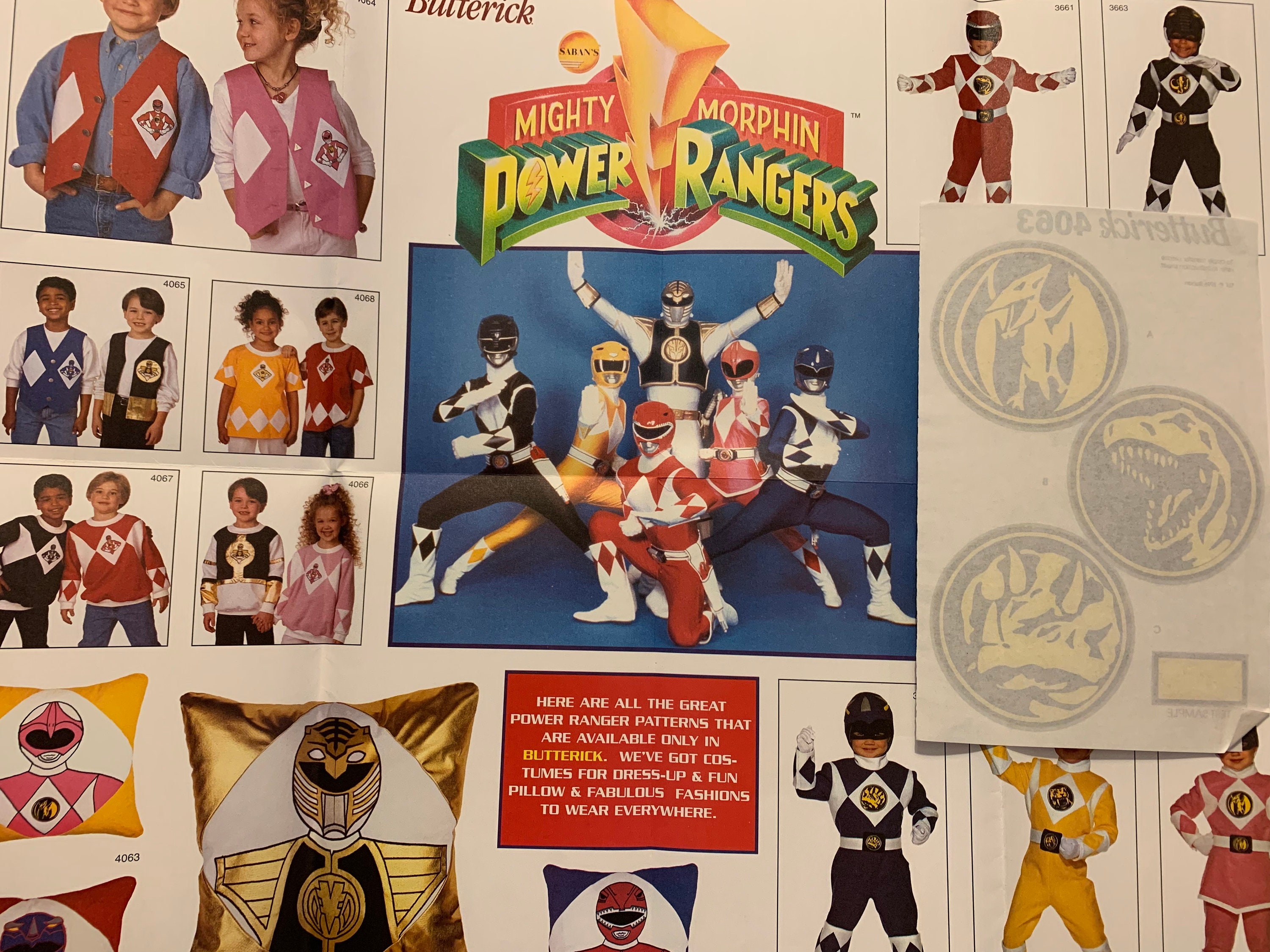 Vintage 90s Mighty Morphin Power Rangers Sewing Pattern Pillow Pattern ...