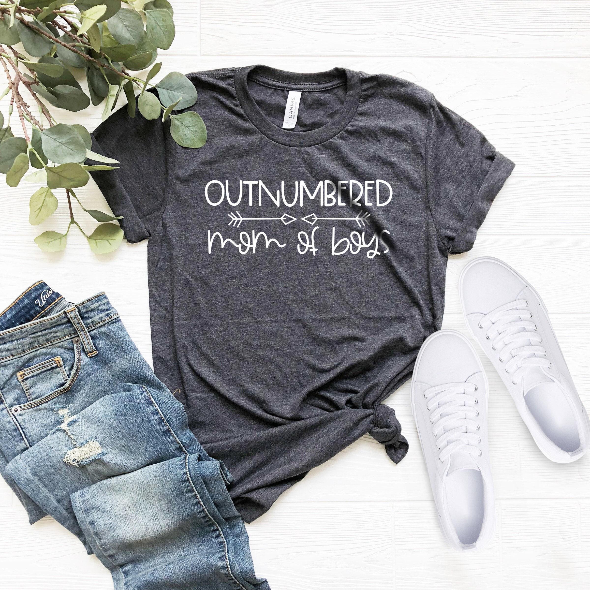 Outnumbered Mom of Boys Womens T-shirt, Funny Boy Mama Shirt, Mother's ...