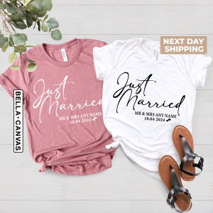 Just Married T-shirt, Personalized Husband and Wife Couples Honeymoon T ...
