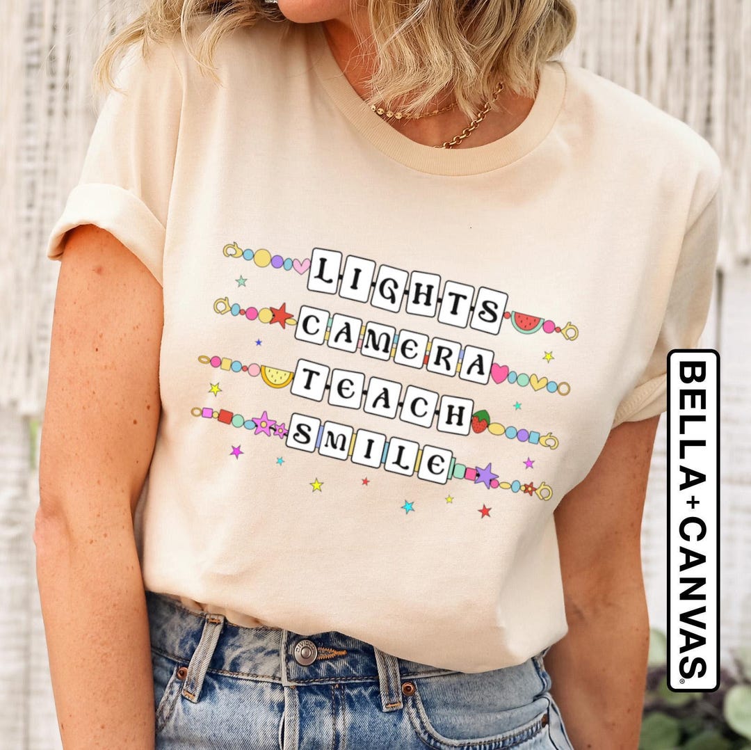 Lights Camera Teach Smile Teacher Shirt, Groovy Teacher Shirt, Teacher ...