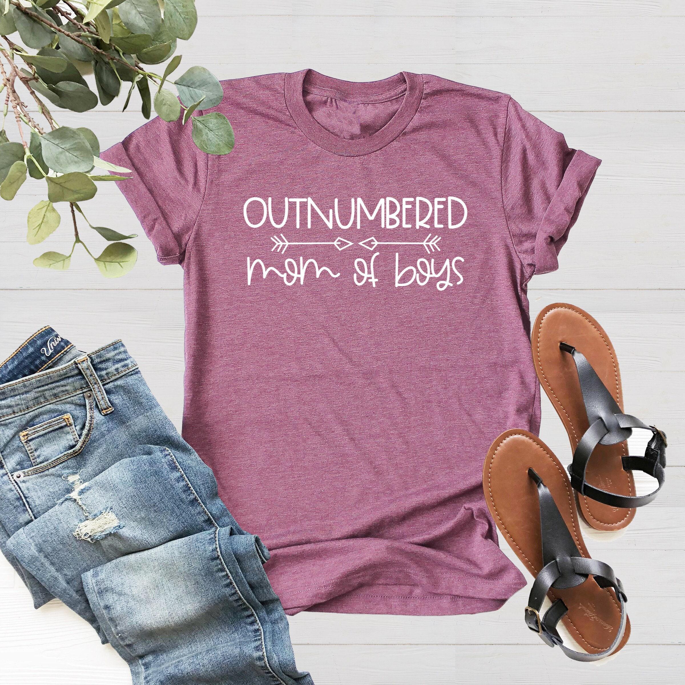 Outnumbered Mom of Boys Womens T-shirt, Funny Boy Mama Shirt, Mother's ...