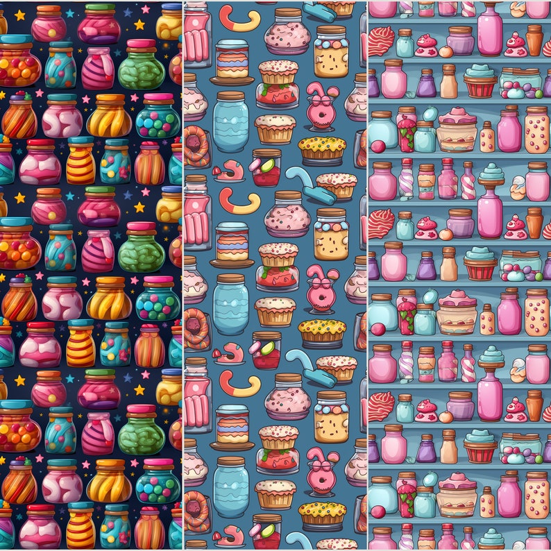 Cartoon Style Candy Shop Digital Pattern Bundle 9 Seamless Patterns ...