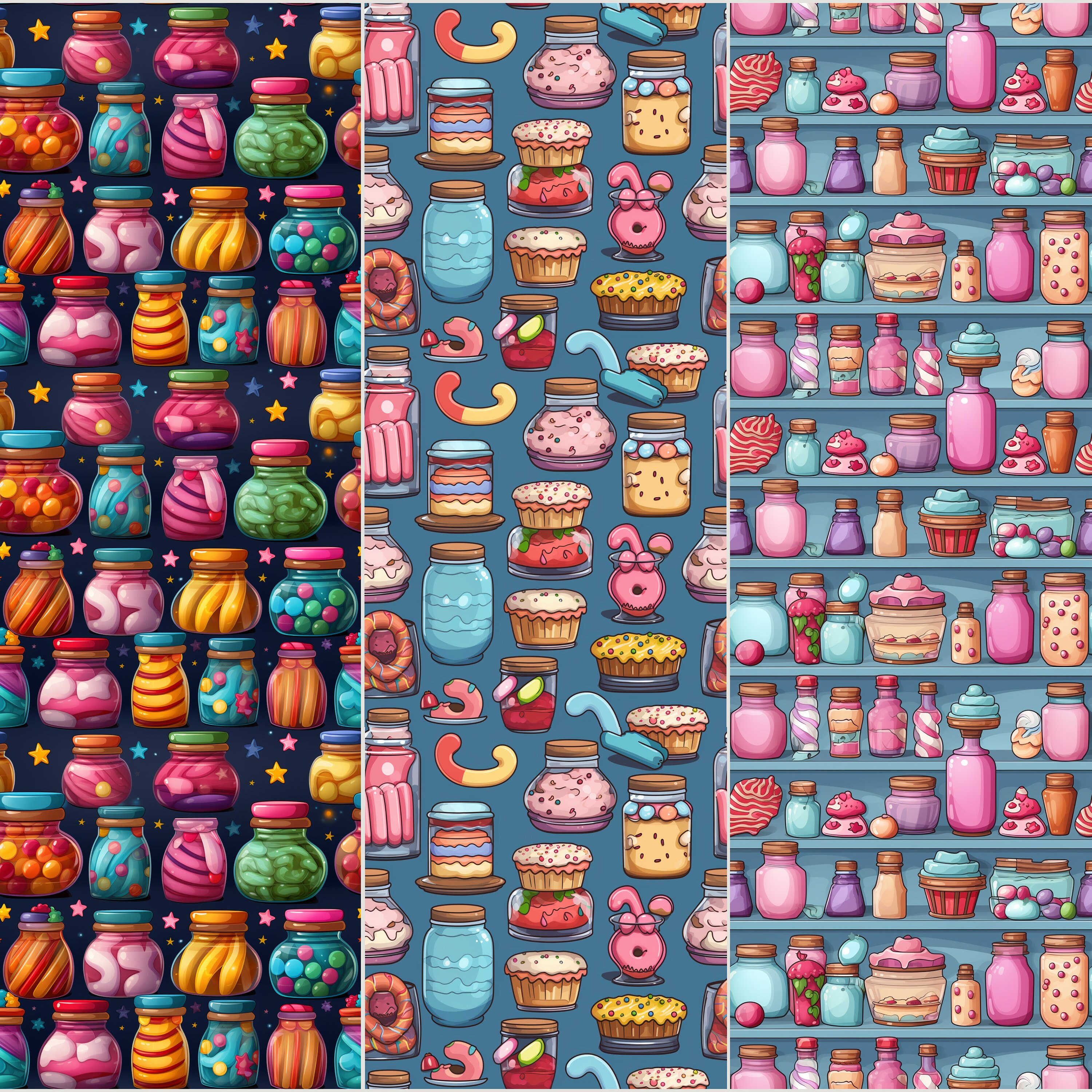 Cartoon Style Candy Shop Digital Pattern Bundle 9 Seamless Patterns ...