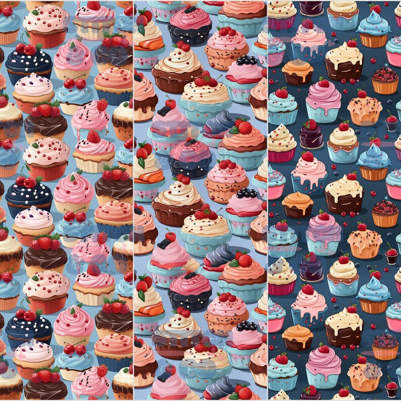 Cartoon Style Cupcakes Digital Pattern Bundle 9 Seamless Patterns ...