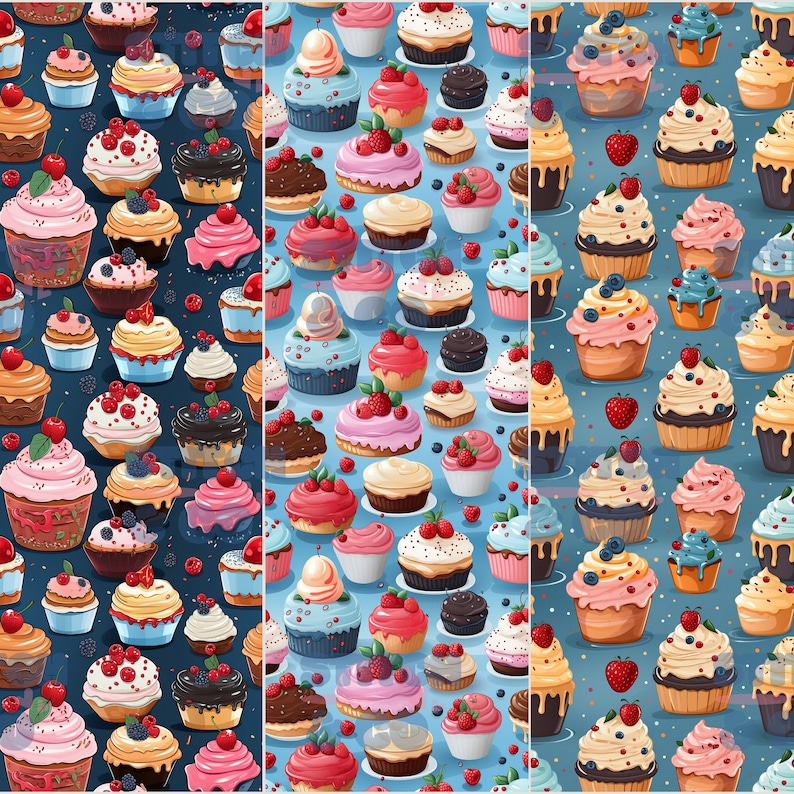 Cartoon Style Cupcakes Digital Pattern Bundle 9 Seamless Patterns ...