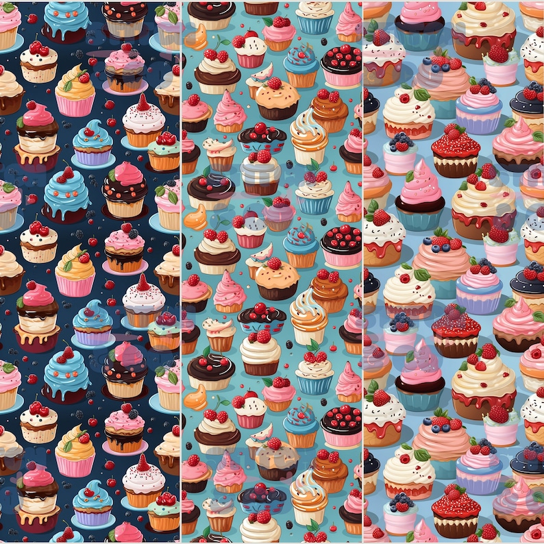 Cartoon Style Cupcakes Digital Pattern Bundle 9 Seamless Patterns ...