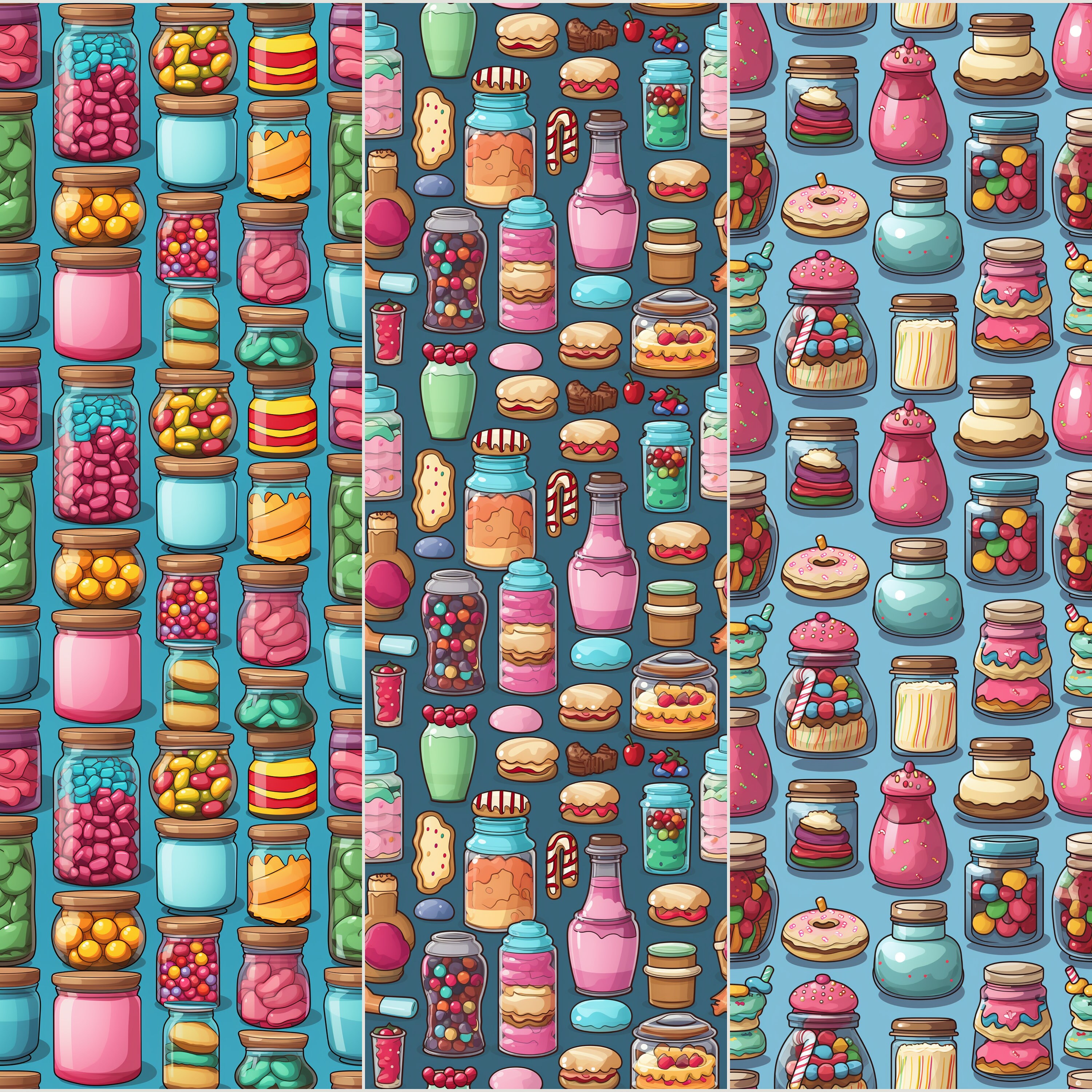 Cartoon Style Candy Shop Digital Pattern Bundle 9 Seamless Patterns ...