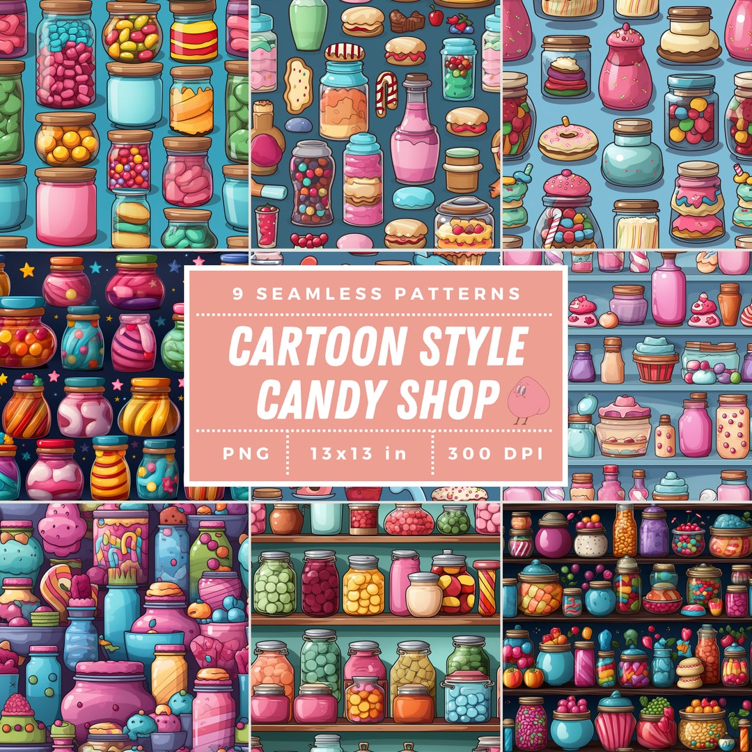Cartoon Style Candy Shop Digital Pattern Bundle 9 Seamless Patterns ...