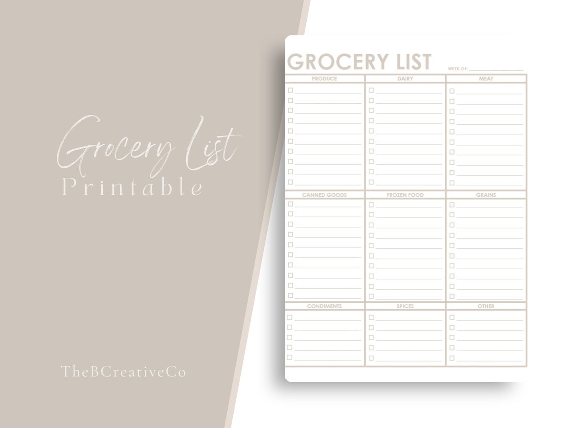 Weekly Grocery List | Minimal | Printable Grocery List | Instant ...