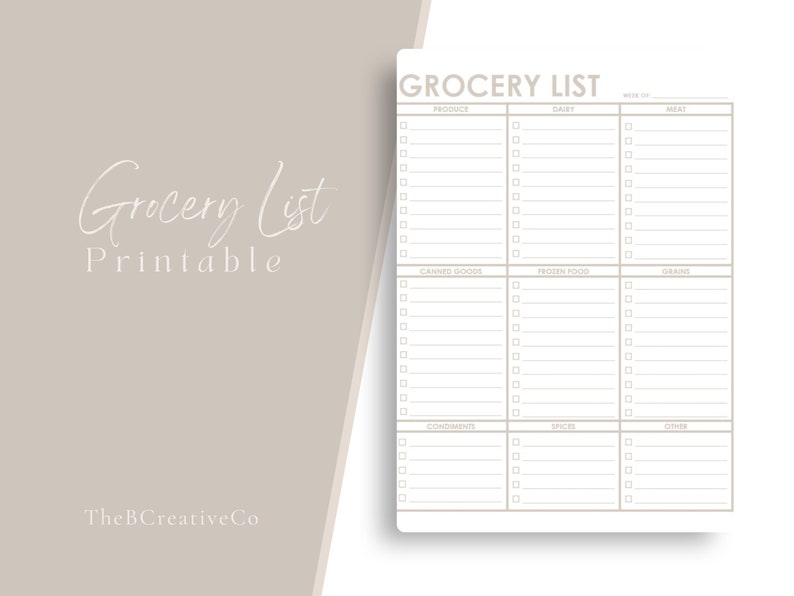 Weekly Grocery List | Minimal | Printable Grocery List | Instant ...