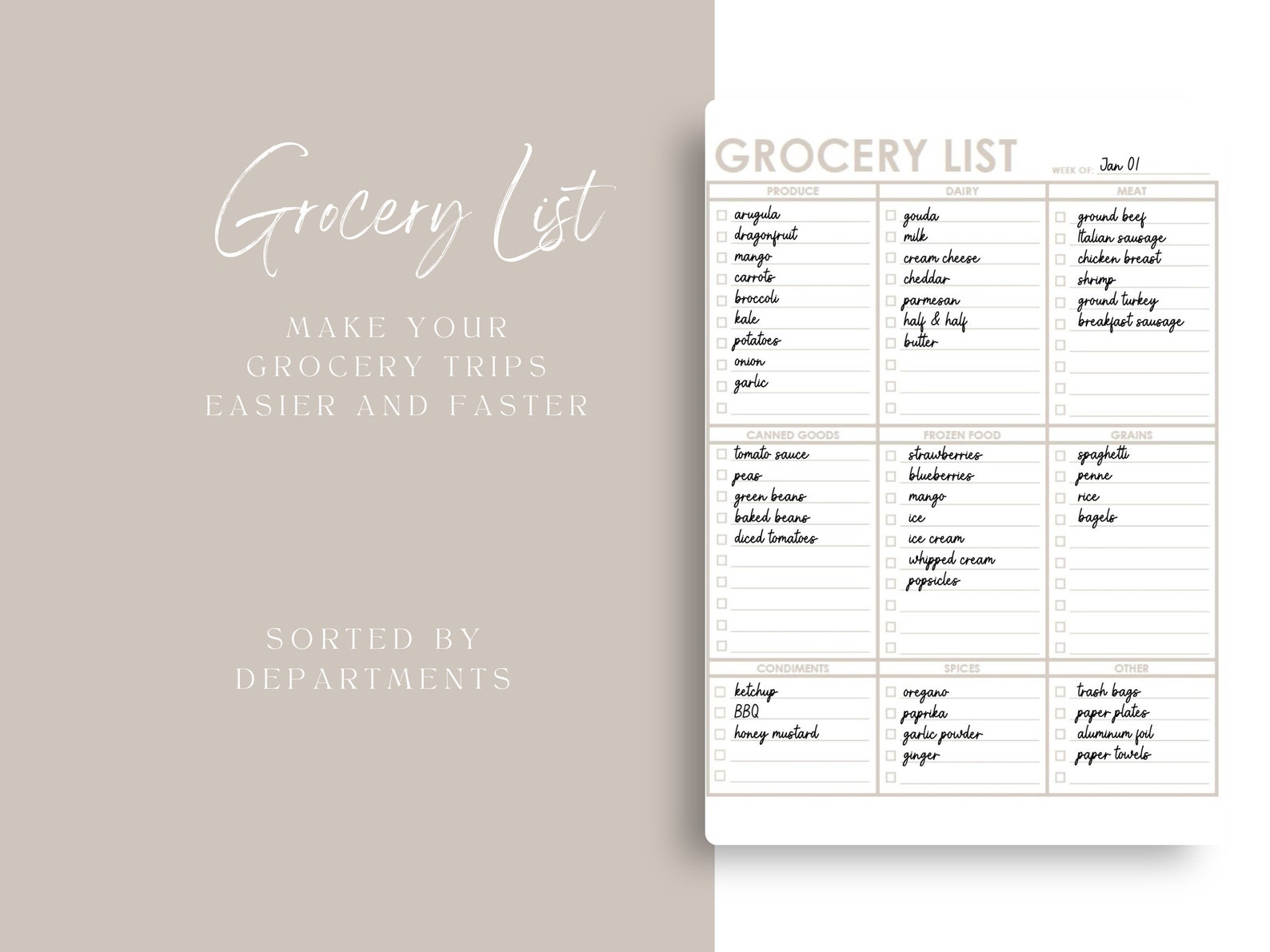 Weekly Grocery List | Minimal | Printable Grocery List | Instant ...
