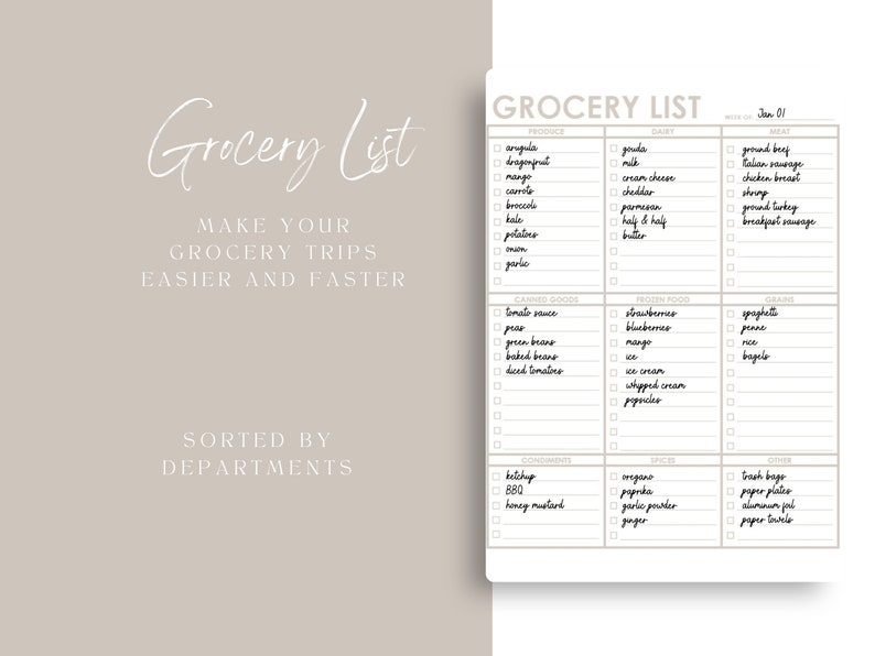 Weekly Grocery List | Minimal | Printable Grocery List | Instant ...