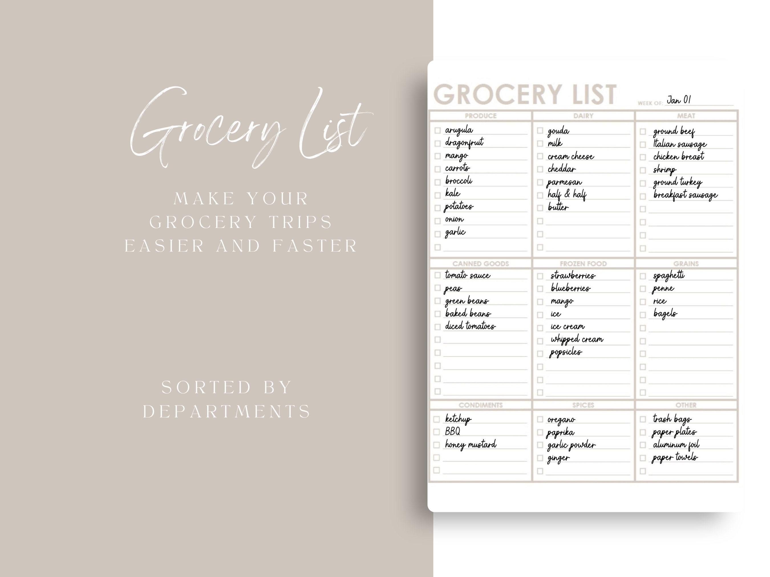 Weekly Grocery List | Minimal | Printable Grocery List | Instant ...