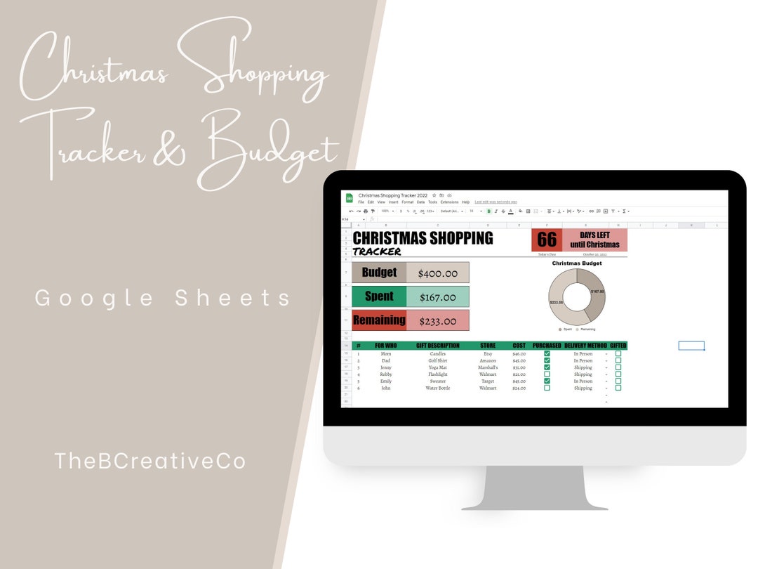 Christmas Gift Tracker - Google Sheets | Christmas Shopping Tracker ...