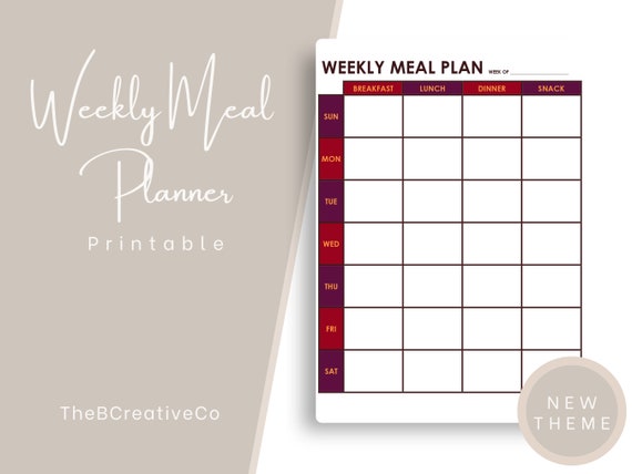Weekly Meal Plan Autumn Themed Printable Meal Plan - Etsy