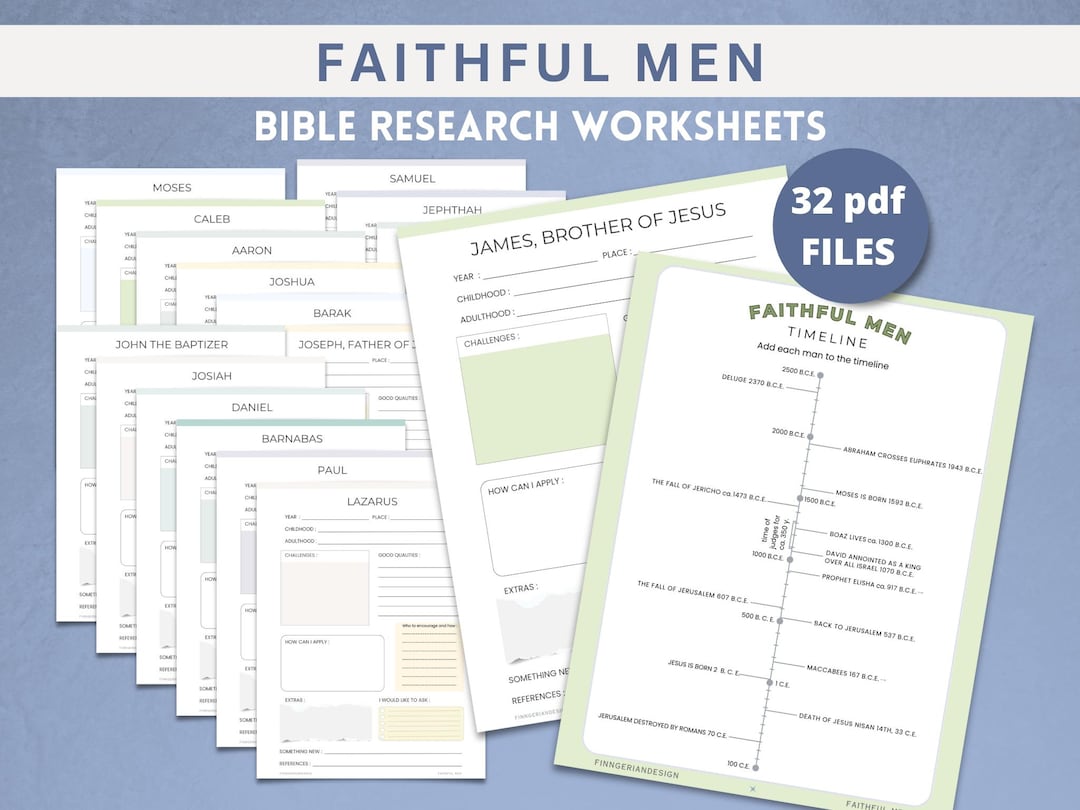 Faithful Men Bible Study Printable Men of Faith Biblical Research Worksheets Christian Bible ...