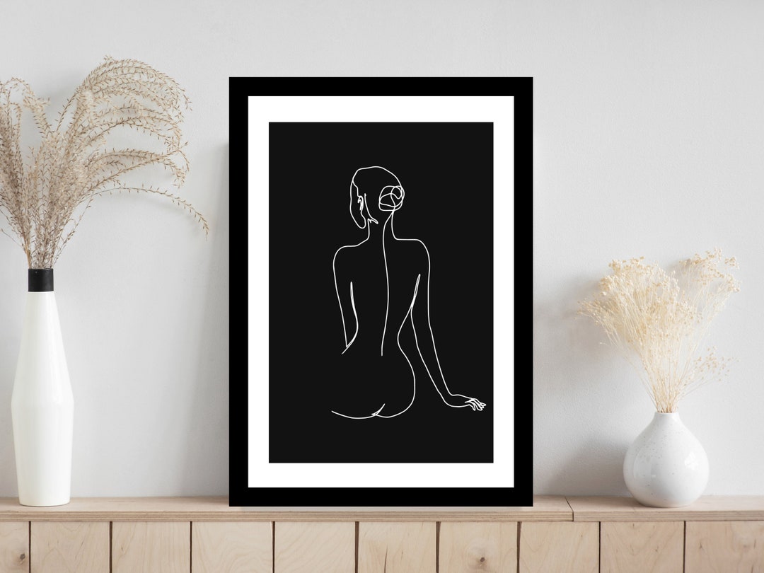 Black One Line Art Woman, Body Line Art, Minimalist Wall Art, Abstract ...