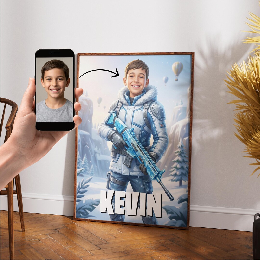 Custom Gamer Portrait: Boys Birthday Fort Game Wall Art, Fortnight ...
