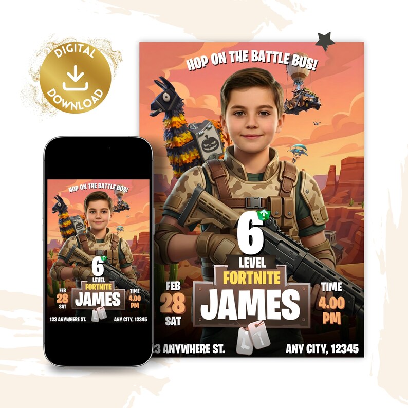 Custom Gamer Birthday Invitation: Fort Game Invite, Gamer Card Birthday ...