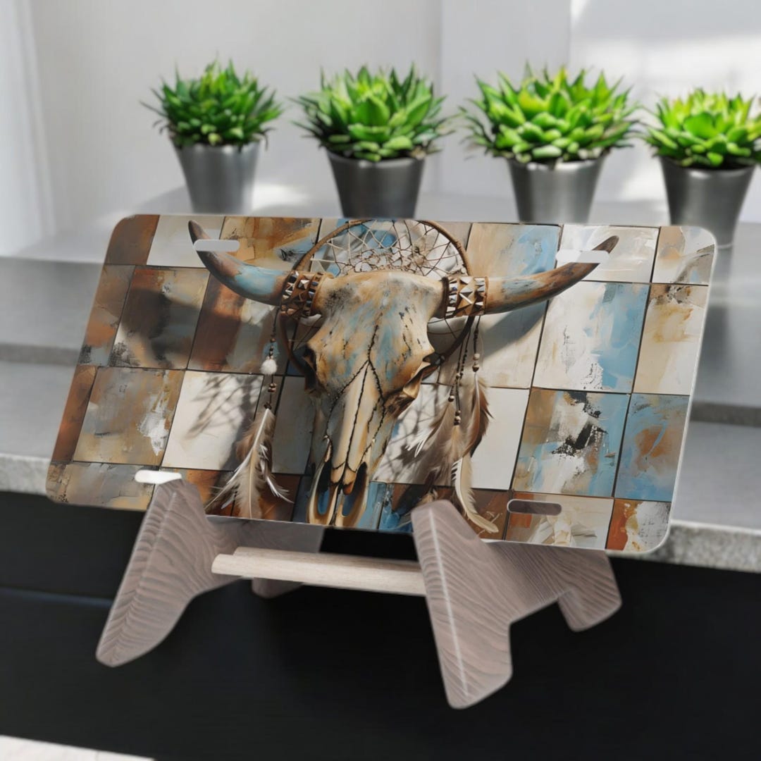 Boho Bull Skull License Plate: Western Abstract Aluminum Car Decor - Etsy